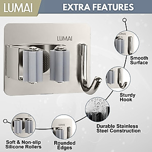 LUMAI 3M Broom Holder Wall Mount Self Adhesive 3-pack Wall Broom Holder Wall Mount Heavy Duty, Broom Hanger Wall Mount, Broom Mop Holder Wall Mounted, Broom Organizer Wall Mount, Mop Holder Wall Mount