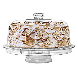Lillian Tablesettings Cake Stand with Dome Cover, 6-in-1 Multi-Purpose Use, Serving Platter, Punch Bowl, Desert Platter and More, BPA Free, Clear (60220)