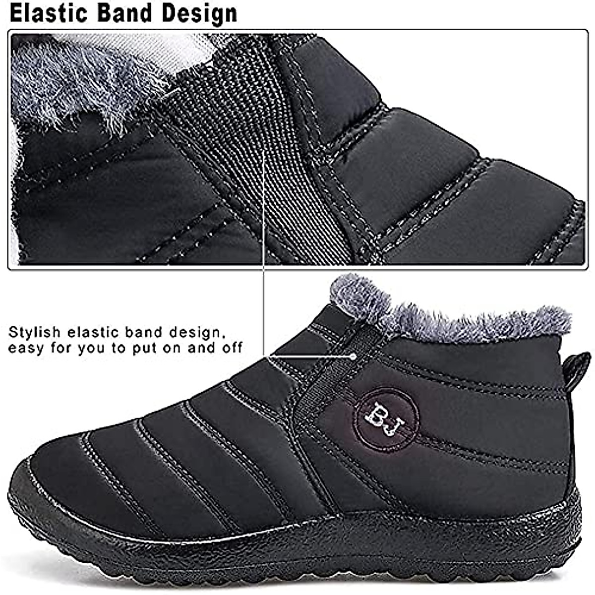 HAVINA Womens Warm Snow Boots Outdoor Fur Lining Winter Shoes Anti-Slip Lightweight Ankle Bootie Black 41