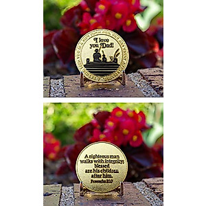 Father's Coin, I Love You Dad Token of Appreciation, Gold-Color Plated Challenge Coin, Proverbs 20:7, Man of God, Unique Gift Idea for Dads & Grandfathers, from Daughter, Sons or Wife