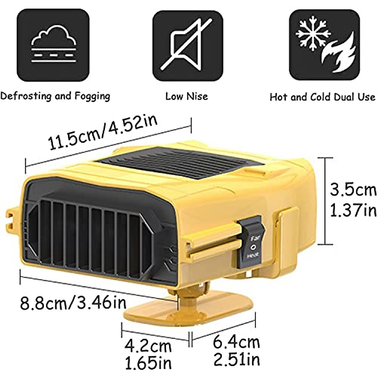 Portable Car Heater, 2022 Upgrade Auto Heater Fan, Car Defogger, Fast Heating Quickly Defrost Defogger 12V 150W Auto Ceramic Heater Fan 3-Outlet Plug in Cig Lighter(Yellow)