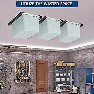 Talustool Overhead Bin Rack for Three Bins, Overhead Garage Storage Mounting Rails with Installation Hardware, Mounting on Ceiling with Adjustable Width and Fit for most Storage Bins