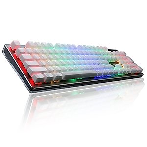 Rottay Rainbow Backlit Mechanical Keyboard, White Gaming Keyboard, Wired Computer Keyboard with Brown Switch and Aluminum Panel