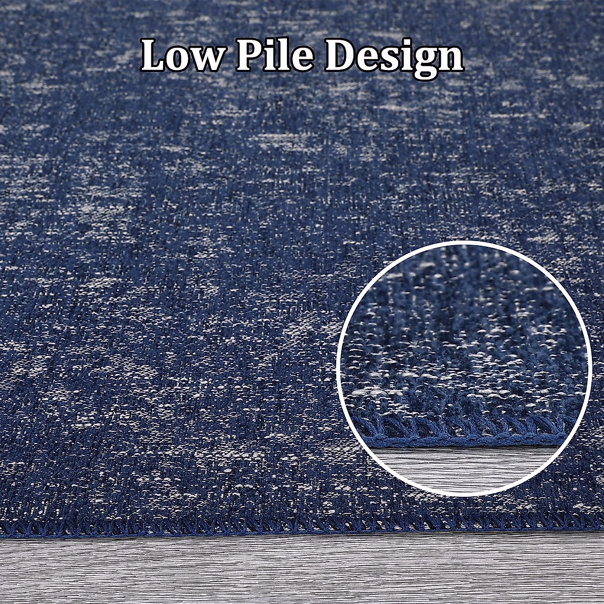LUXLOOM Washable Runner Rug 2x6 Entryway Rug Modern Non Slip Kitchen Rugs Bathroom Rugs Solid Navy Blue Rugs for Bedroom Throw Rugs Chenille Stain Resistant Carpet for Laundry Hallway 2'x6' Navy Blue