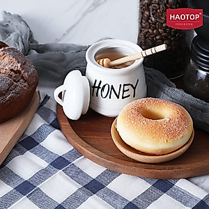 HAOTOP Porcelain Honey Jar with Lid and Honey Dipper 12oz (White)