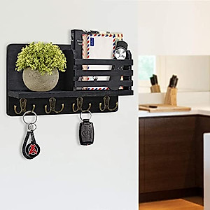 Y&ME YM Key Holder for Wall, Mail Organizer Wall Mount, Wood Key Rack Key Hooks for Wall, Mail Holder Wall Mount, Floating Shelf Rustic Home Decor for Entryway or Mudroom