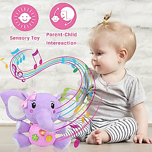 Aiduy Baby Toys 6 to 12 Months - 6 Months Old Plush Elephant Baby Toy Musical Infant Toys - Babies Light Up Toys for 1 Year Old Boy & Girl Newborn Baby Gift 0 3 6 9 12 Months