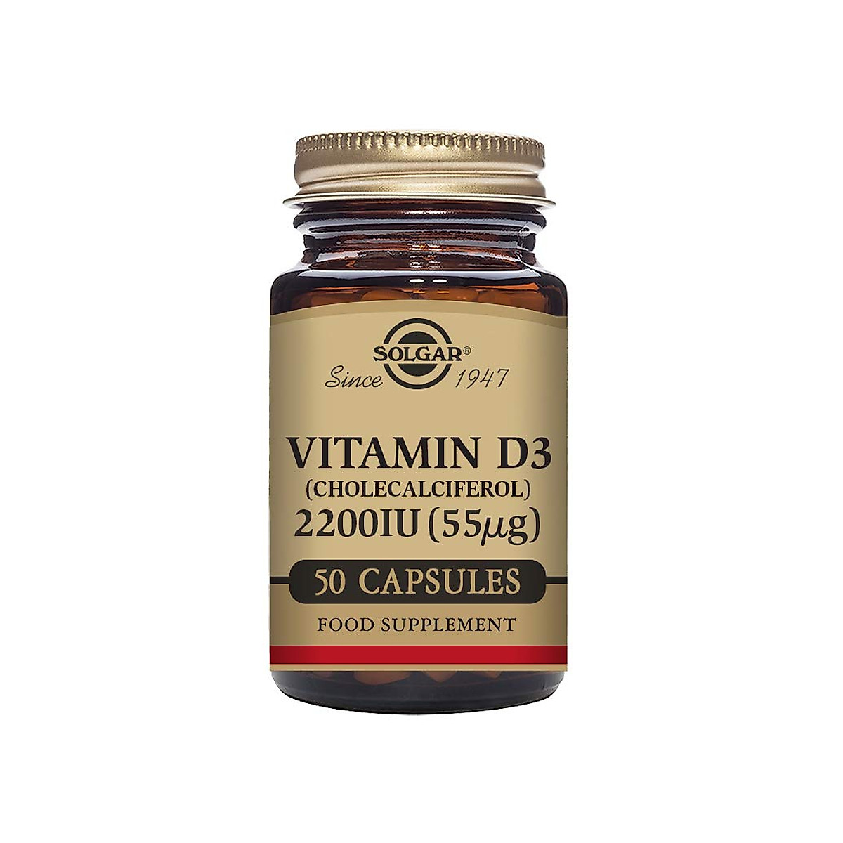 SOLGAR Vitamin D3 (Cholecalciferol) 55 mcg (2200 IU) - 50 Vegetable Capsules - Non-GMO, Gluten Free, Dairy Free, Kosher - 50 Servings
