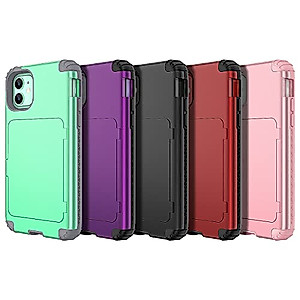 WeLoveCase iPhone 11 Wallet Case Defender Wallet Credit Card Holder Cover with Hidden Mirror Three Layer Shockproof Heavy Duty Protection All-Round Armor Protective Case for iPhone 11 Black