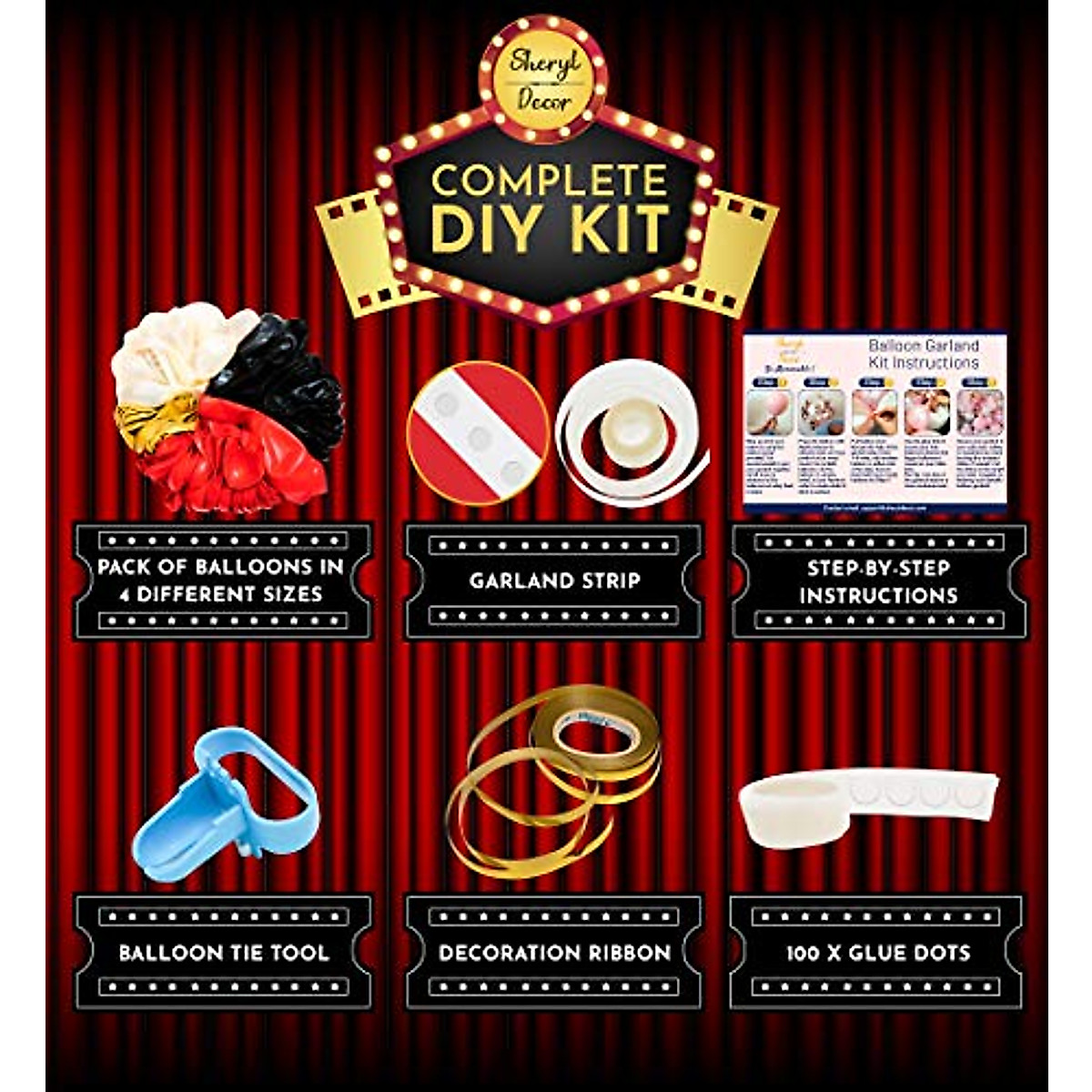 100 pc Red Black and Gold Balloon Garland Kit - Red Black and Gold Balloon Arch Kit - Red Black Gold Balloon Garland Kit - Red Black Gold Balloon Arch Kit