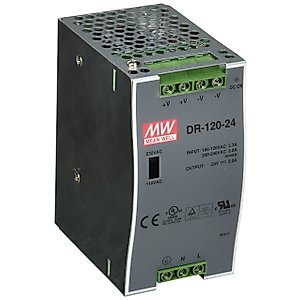 MEAN WELL 212266 DR-120-24 AC to DC DIN-Rail Power Supply, 24V, 5 Amp, 120W, 1.5"