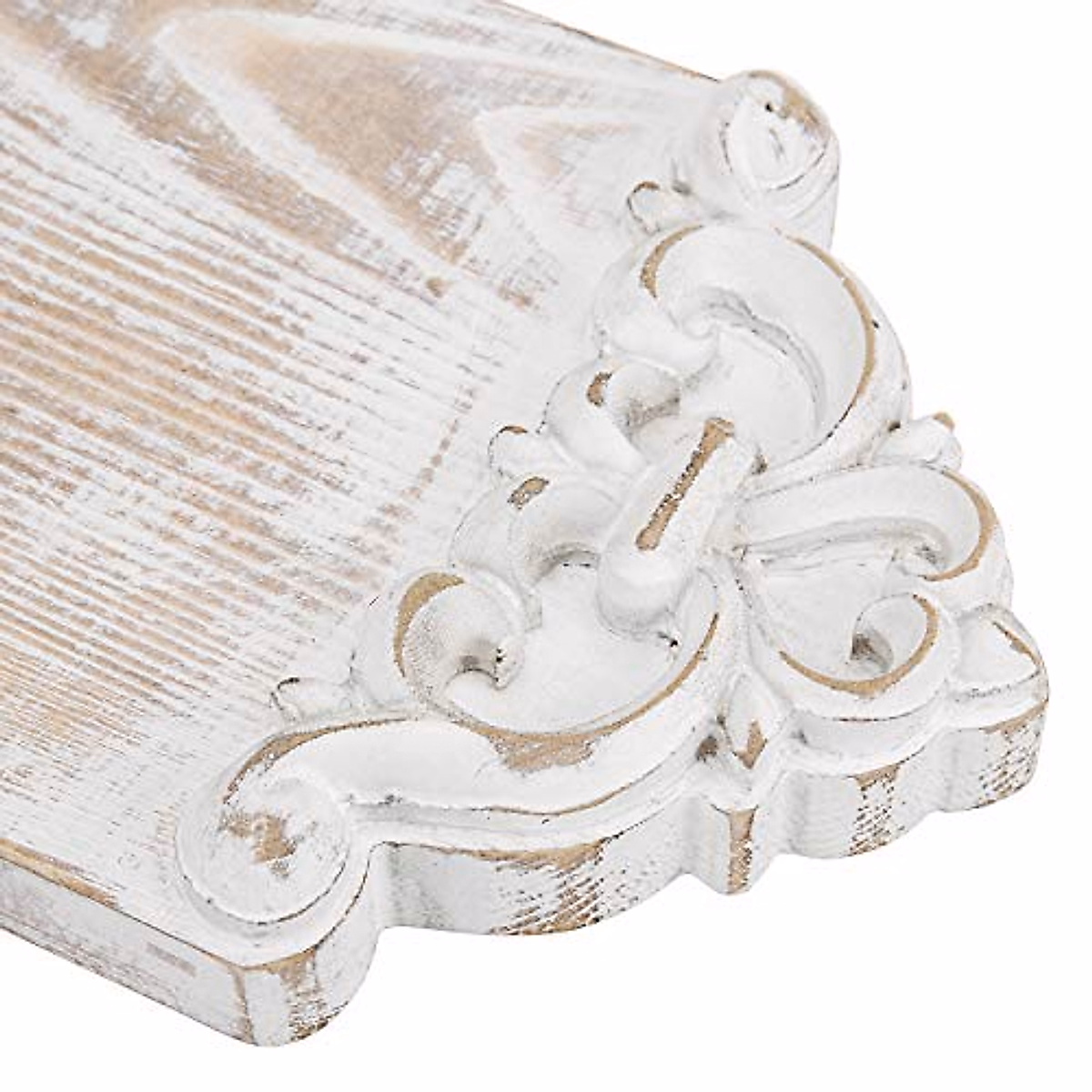 MyGift White Wooden Tray, Vintage Whitewashed Distressed Solid Wood Coffee/Tea Small Serving Tray