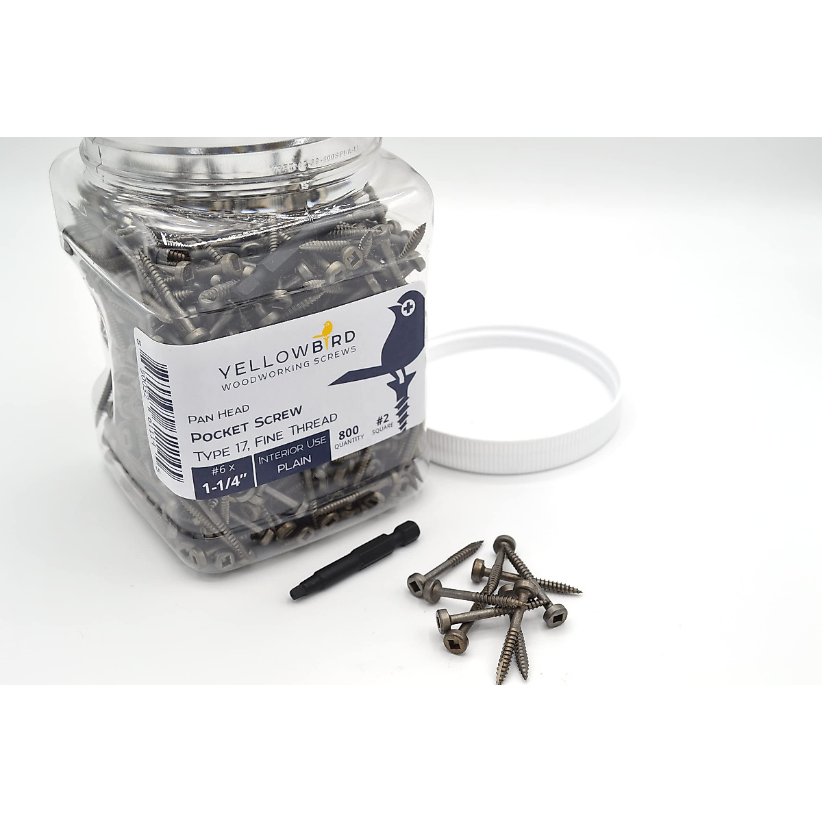 Yellowbird #6 x 1-1/4 Pan Head - Square Plain Lube - Fine Thread - Type 17 Pocket Screw - Bit Included - 800 Ct.