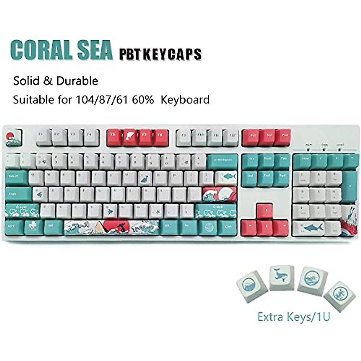 Custom Keycaps and Gaming Mouse Pad Set, Upgrade OEM Profile Dye Sublimation Keycap Set & Large Mouse Pad, Desk Mat, Keyboard Pad(27.6''x11.8'') Kit for Windows PC Gamer (Coral Sea)