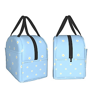 Ucsaxue Insulated Lunch Bag Women Men, Reusable Tote Lunch Box, Leakproof Cooler Lunch Bags for Work Office Travel Picnic, Cute Daisy Flower Light Blue