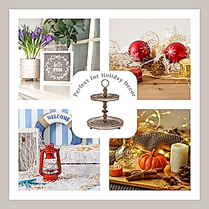 FESTWIND Two Tiered Tray Beaded- Decorative Beaded Tiered Tray - Kitchen Island Decor - Small Wooden Tiered Tray Stand for Holidays - Lovely Farmhouse Gift Rustic Brown