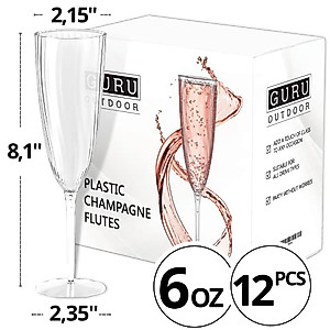 Plastic Champagne Flutes Disposable - Plastic Wine Glasses Set of 12 for Wedding - One Piece Champagne Flutes Plastic- 6 oz Plastic Cocktail Glasses - Plastic Mimosa Flutes - BPA Free Cups Set