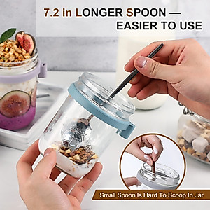 LANDNEOO 2 Pack Overnight Oats Containers with Lids and Spoons, 16 oz Glass Mason Jars for Overnight Oats, Large Capacity Airtight Jars for Milk, Cereal, Fruit (Blue+Purple)