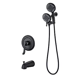 ELLO&ALLO Matte Black Shower Faucet Set with Tub Spout, Single Handle Tub and Shower Faucet Combo Set (Valve Included)
