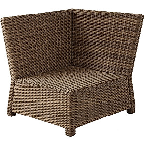 Crosley Furniture Bradenton Corner Outdoor Sectional Chair, Wicker Patio Chairs for Porch, Deck, Backyard, Brown with Navy Cushions
