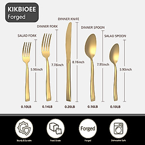 Kikbioee 20-Piece Matte Gold Silverware Set, Forged Stainless Steel Cutlery Set, Bevel Handle Flatware Set, Modern Matte Gold| Dishwasher Safe| Service for 4