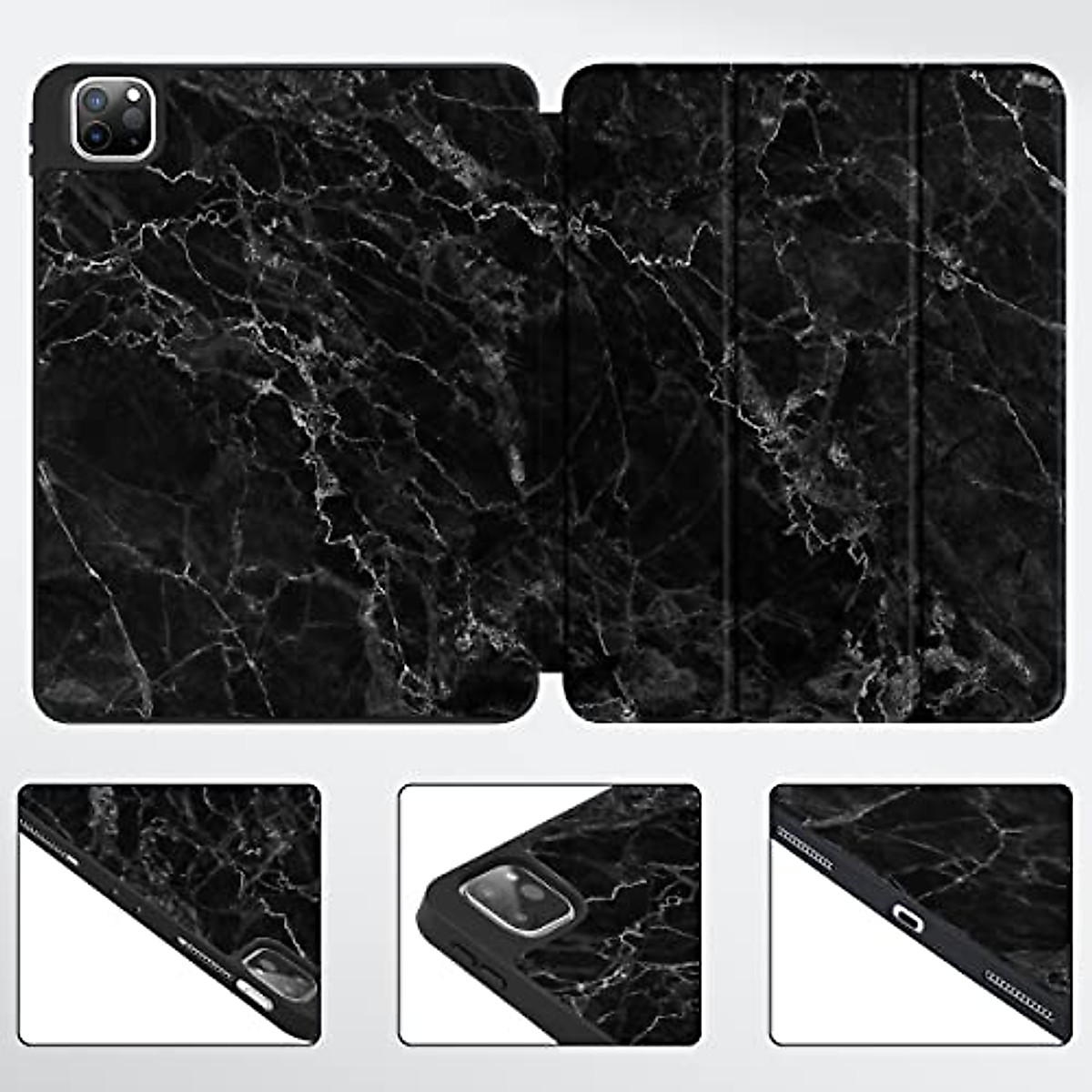 Tuiklol Case for M2 iPad Pro 12.9 inch Generation 6th/5th/4th/3rd 2022 2021 2020 2018 Release - Built in Pencil Holder Slim Protective Stand Back Cover with Auto Wake/Sleep iPad Cover,Marble