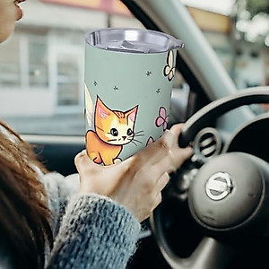WXZYFP Car cup (single silver rim), can use a straw or drink directly, easy to use.Kitten Butterfly