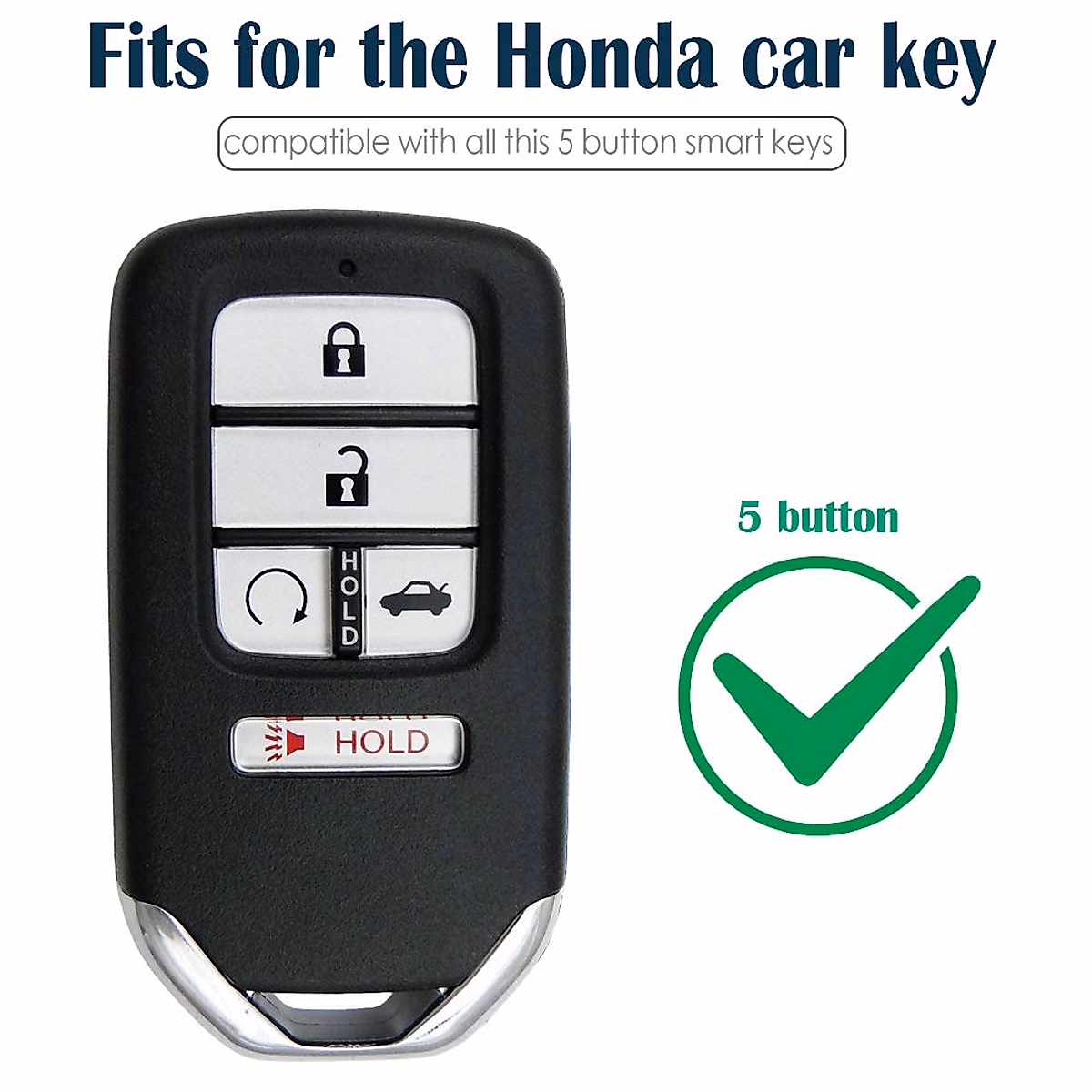 Lcyam Key Fob Cover Case with Keychain Strap, Compatible with Honda Accord Civic CR-V Passport Pilot Insight Smart Key, Black