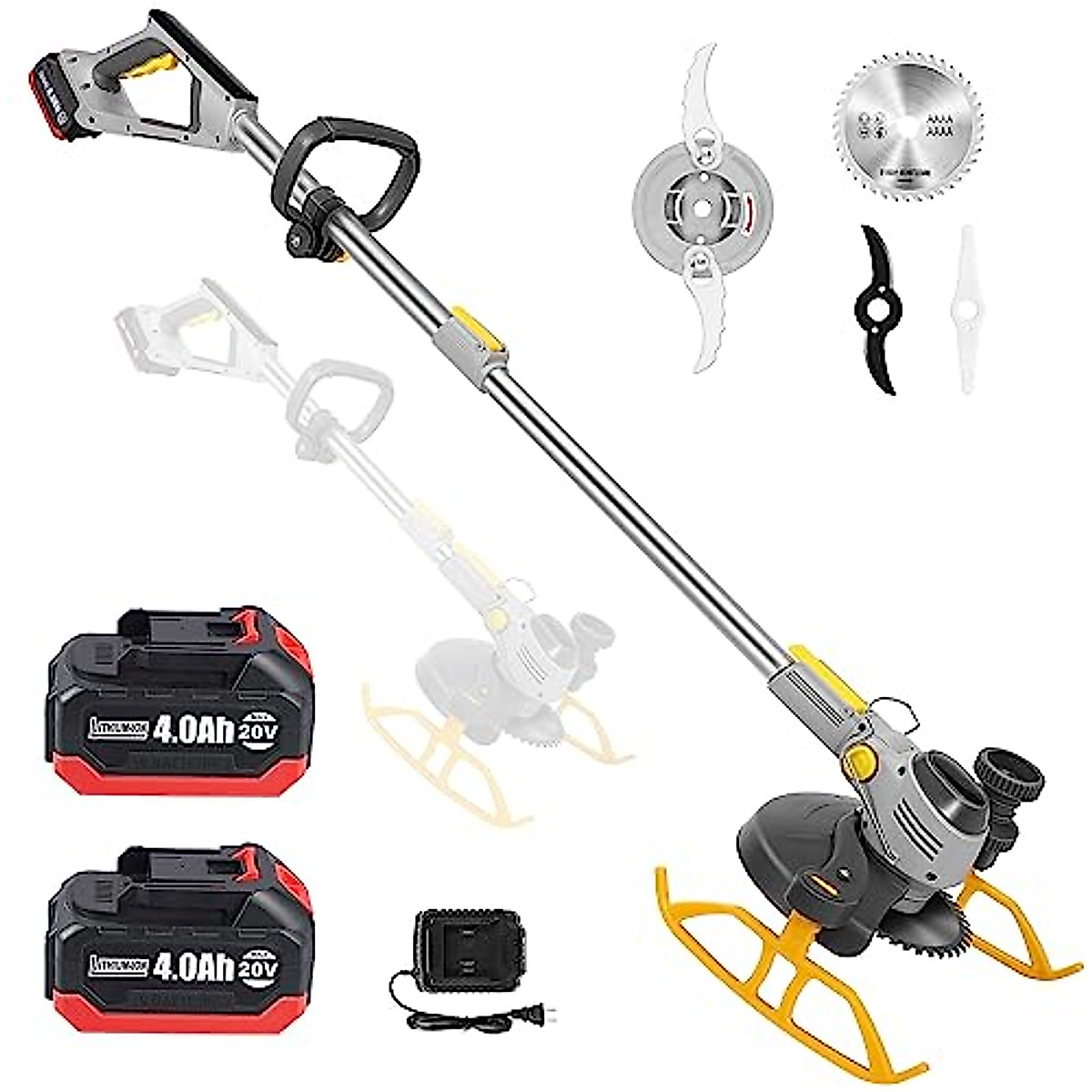 PATIOX Weed Wacker Cordless, Electric Grass Trimmer Rechargeable 3 in 1, Two 4.0 Ah Battery Powered Weed Wacker 20V Weed Trimmer with Blade and Charger (Two 4.0Ah Battery)