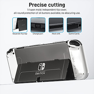 FUNDIARY Dockable Clear Case for Nintendo Switch OLED, PC Protective Cover for Switch OLED with Glass Screen Protector and 8 Thumb Grip Caps, Anti-Scratch Design, Full Protection and Shock-Absorption