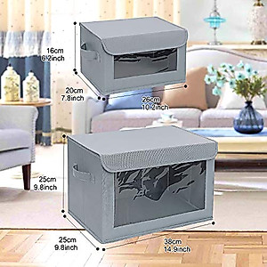 DIMJ Storage Bins with Lids, 4 Pack Fabric Storage Baskets with Handle, Collapsible Closet Organizer Bins Storage Box with Window for Clothes, Toys, Books, Closet, Shelves, Kids Room, Office