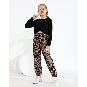 YOURUIKEY Girl Clothes Top Pants Sets Cotton little Girl Outfits Black Sweatsuits Kid Girl's Clothing Set for Size 7-8Y Girl