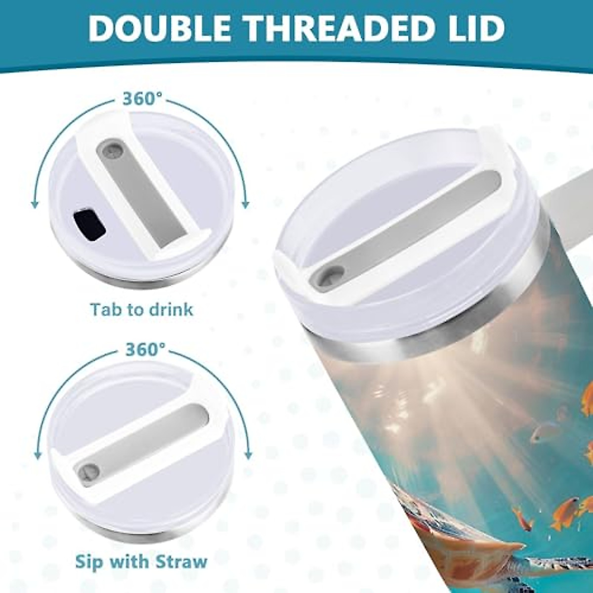 RPLIFE Colorful Coral Sea Turtle Tumbler, Stainless Steel Mug, Water Tumbler with Straw