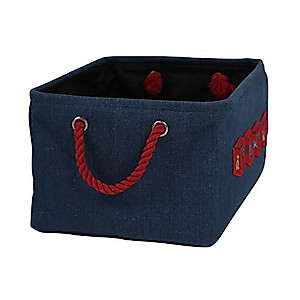 Toy Storage Basket Bin for Organizing Baby, Kids, Dog Toys, Children Books. Denim Canvas Box Organizer w/Attractive Red Patch for Playroom, Nursery …