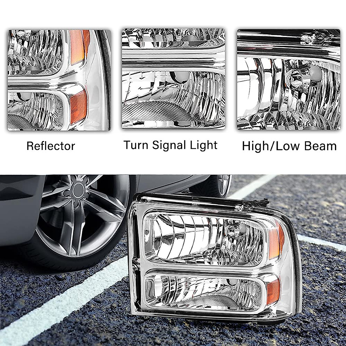 BRYGHT Headlight Assembly Fit for 2005 to 2007 Ford F250 F350 F450 F550 Super Duty / 2005 Ford Excursion Driver and Passenger Side