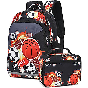 CAMTOP Soccer Backpack for Kids boys Preschool Backpacks with Lunch Box Toddle Kindergarten Basketball BookBag Set