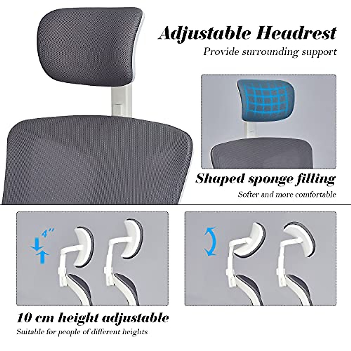 Dedeo Ergonomic Office Chair, Home Office Computer Chair, High Back Mesh Desk Chair with Adjustable Lumbar Support and Headrest, Tilt Function, Thick Seat Cushion Breathable Mesh Computer Chair