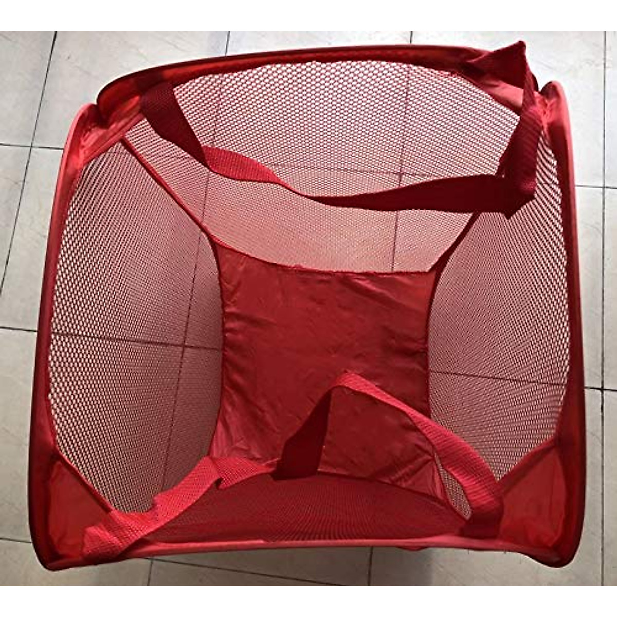 Portable Large Rectangle Laundry Basket with Carry Handles Big Heavy Duty Pop Up Nursery Clothes Hamper Folding Mesh Room Organizer Storage Red