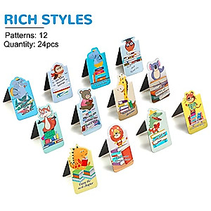 MWOOT 24Pcs Animal Magnetic Bookmarks, Magnet Page Markers Kit for Reading Lover, Creative Magnetic Page Clips Bookmark for Kids Students School Office Book Lovers Reading Supplies (12 Styles,5.5x3CM)