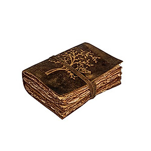 Vintage Leather Journal Tree of Life - Leather Bound Journal - Vintage Deckle Edge Paper - Sketchbook - Journal for Women Men - Book of Shadows by LEATHER VILLAGE (Distressed Brown, 8 inchesX6 inches)