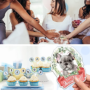 RZHV 15 Pack French Bulldog & Floral Shaped Fill-In Invitations Cards With Envelopes for Boys Girls Adults Dog Lover, Funny Baby Shower Birthday Bridal Shower, Wedding Party Invite