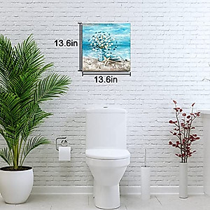 Muro Artes Bathroom Canvas Wall Art, 14x14Inch Blue Flower Canvas Wall Art for Bathroom, Ready to Hang Ocean Beach Floral Painting Canvas Art Wall Decor