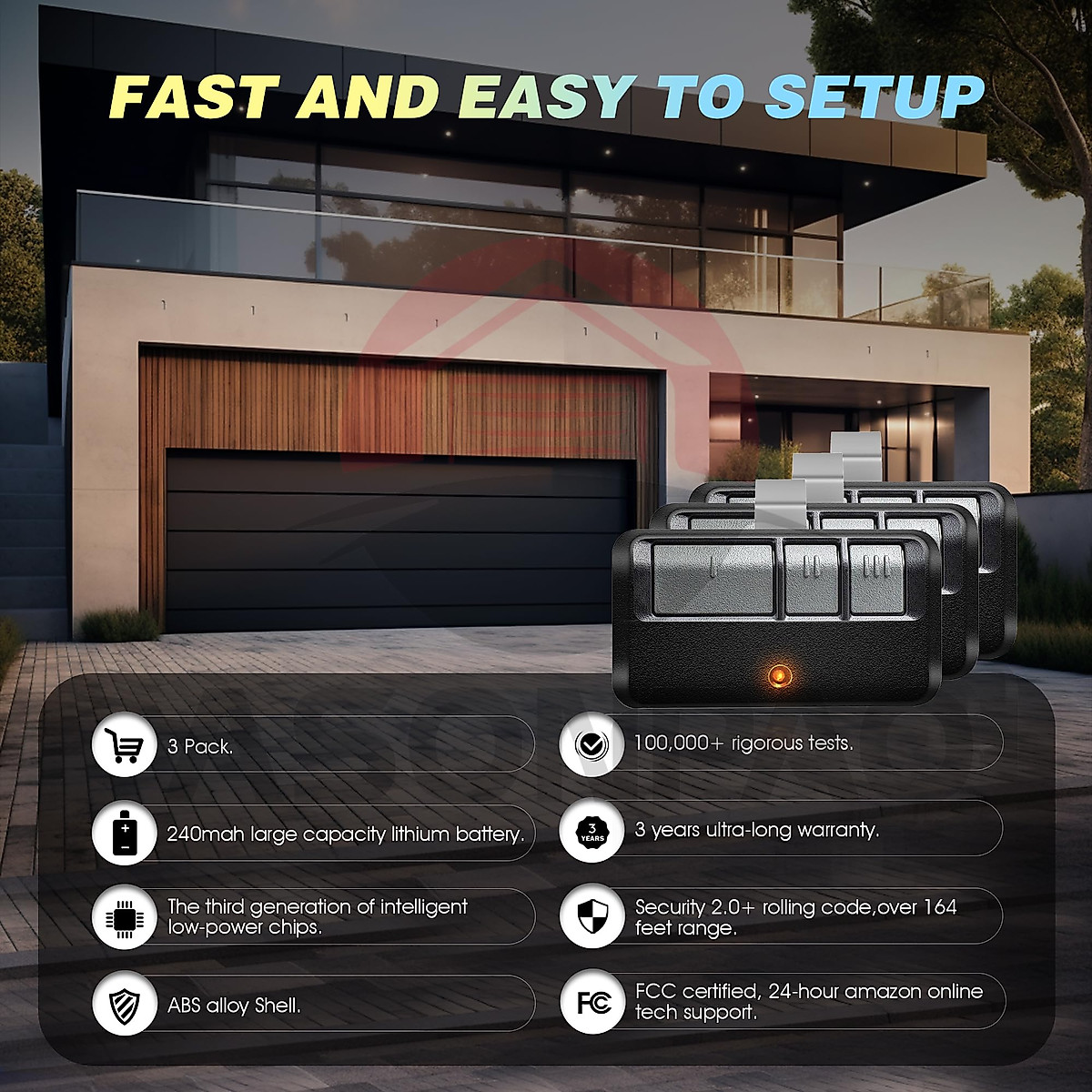 3 x 893LM 953ESTD LiftMaster Chamberlain Garage Door Opener Remote(Yellow Learn Button Security+ 2.0 myQ) 3-Year-Warranty Long-Lasting Lithium Battery Ultra-Long Range