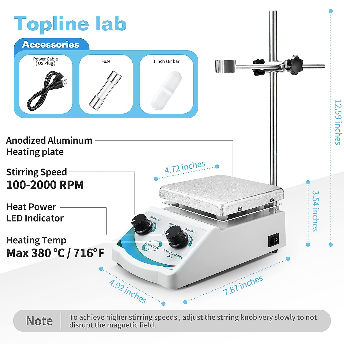 SH-2 Hot Plate Magnetic Stirrer Mixer Dual Control with 1 inch Stir Bar (New Style)