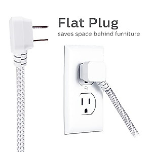 Philips Accessories Philips, White, Outlet Strip, Designer Braided Power, 6 Ft Extension Cord, Flat Plug, Perfect for Home or Office, SPS3080WC/37