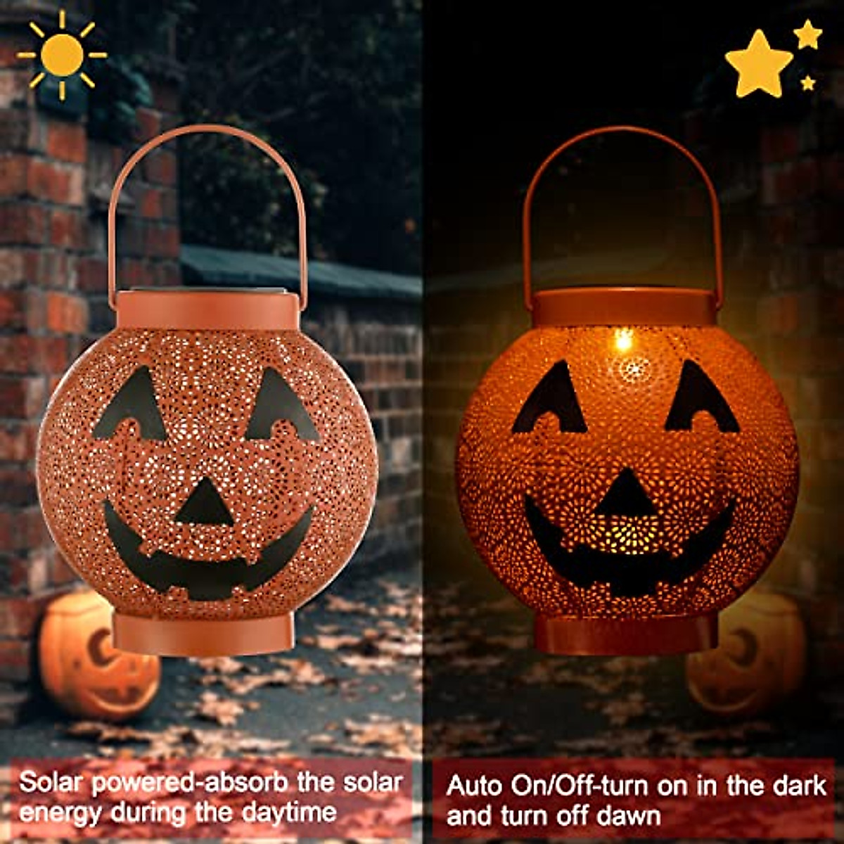 Halloween Pumpkin Hanging Solar Lights - 𝟮𝟬𝟮𝟯 𝗡𝗲𝘄𝗲𝘀𝘁 Retro Outdoor Waterproof Halloween Spooky Hanging Lights with Handle for Outdoor, Tree Decor, Garden or Yard, Outside Entryway, Porch