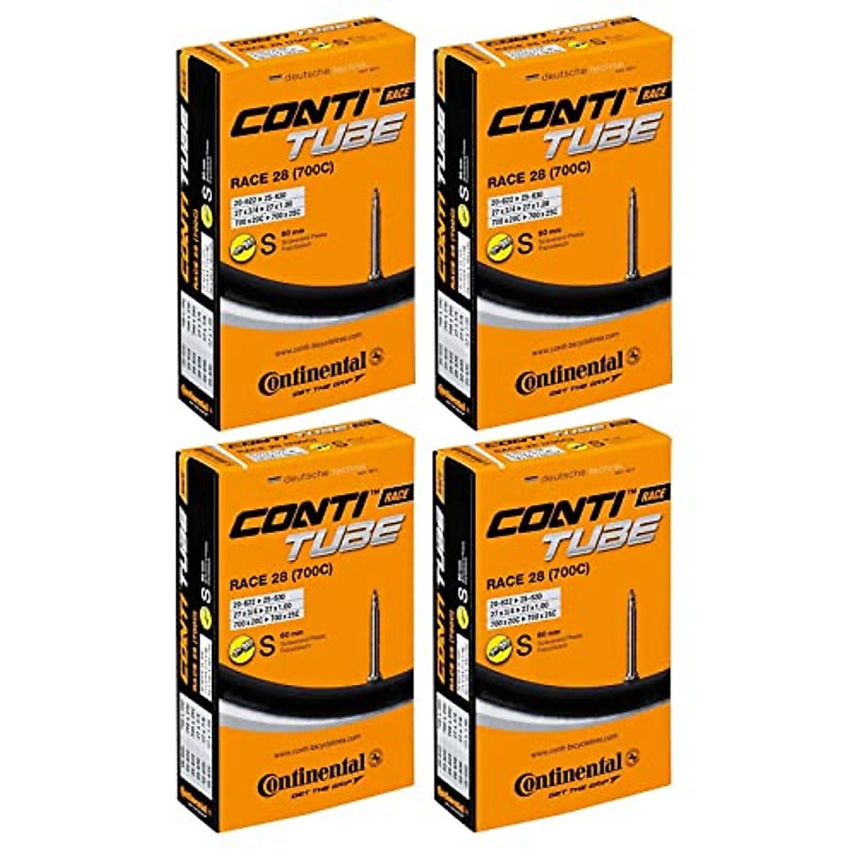 Continental Race 28" 700x20-25c Inner Tubes - 60mm Presta Valve (Pack of 4 Tubes)