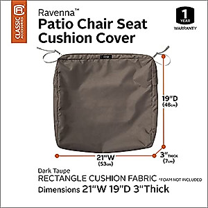 Classic Accessories Ravenna Water-Resistant 21 x 19 x 3 Inch Rectangle Outdoor Seat Cushion Slip Cover, Patio Furniture Chair Cushion Cover, Dark Taupe, Patio Furniture Cushion Covers