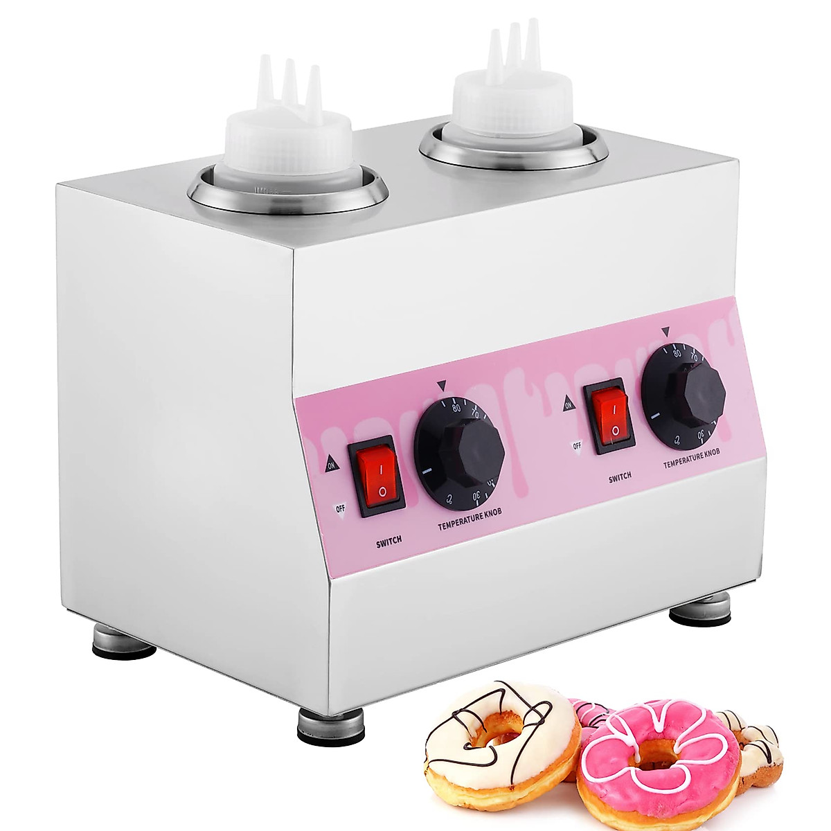 Saladulce Electric Cheese Sauce Warmer Hot Fudge Warmer Dispenser Nacho Cheese Dispenser Warmer Jam Heat Preservation Machine with 22OZ Bottles, 86~185℉ 110V