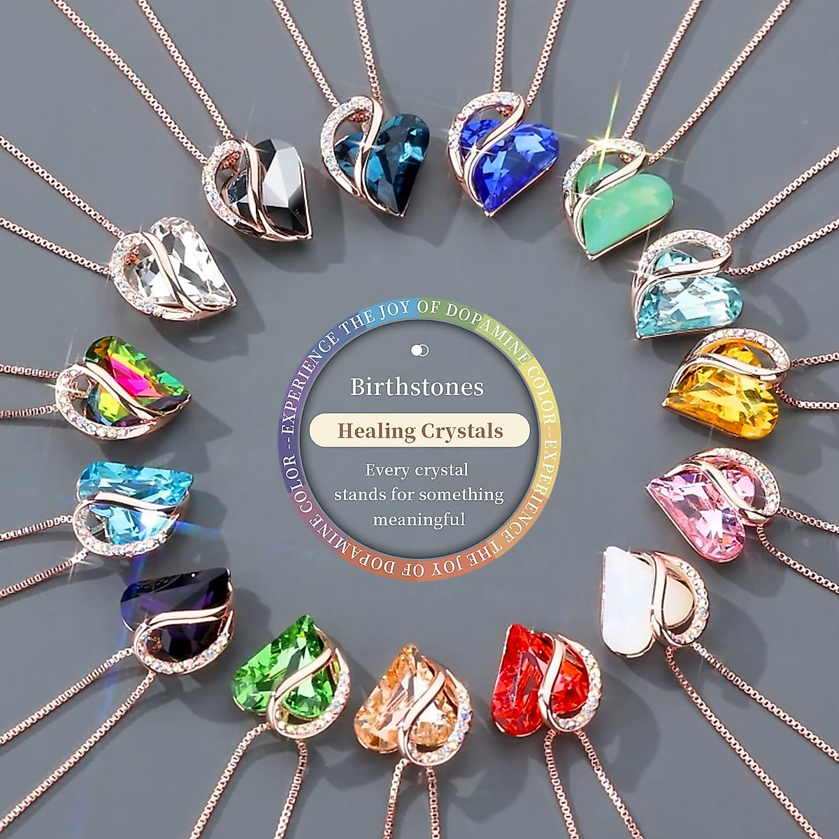 Leafael Rose Gold Plated Necklace for Women: Heart Shaped Dark Amethyst Pink Crystal Center, February Birthstone, Dazzling Cubic Zirconia, Hypoallergenic Chain (18"+2"), Jewelry Gifts for Her